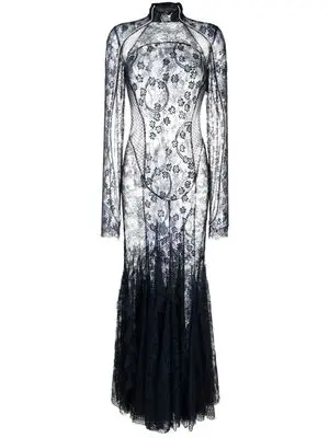 Off-White Floral-lace Sheer Gown