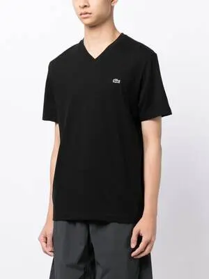 Lacoste Crocodile Logo-patch V-neck T-shirt - Black