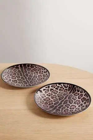 Dolce & Gabbana Set Of Two Leopard-print Porcelain Dinner Plates - Brown
