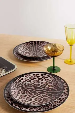 Dolce & Gabbana Set Of Two Leopard-print Porcelain Dinner Plates - Brown
