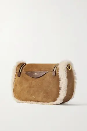 ANYA HINDMARCH Vere Shearling-trimmed Suede Shoulder Bag