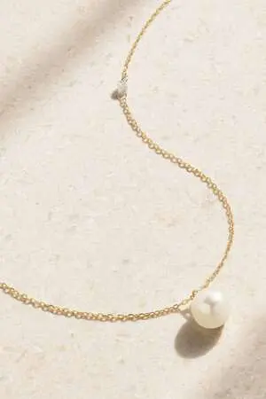 Mizuki 14-karat Pearl And Diamond Chain Necklace - Gold