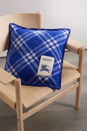 Burberry Appliquéd Checked Wool Cushion Blue