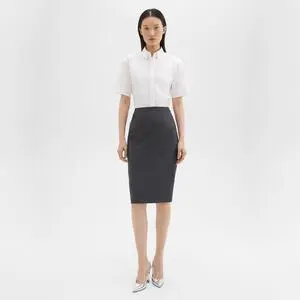 Theory Slim Pencil Good Wool Skirt - Charcoal Melange