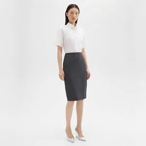 Theory Slim Pencil Good Wool Skirt - Charcoal Melange