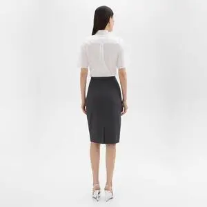 Theory Slim Pencil Good Wool Skirt - Charcoal Melange