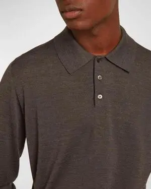GOLDEN GOOSE Apos;s Wool Knit Polo Shirt - Anthracite