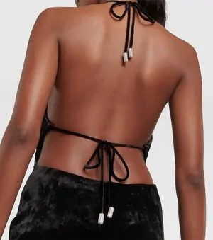 Alexandre Vauthier Halterneck Flared Velvet Jumpsuit