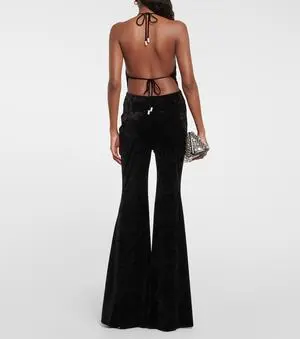 Alexandre Vauthier Halterneck Flared Velvet Jumpsuit