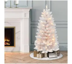 PULEO INTERNATIONAL Puleo 4' Pre-lit White Carson Artificial Pine Tree
