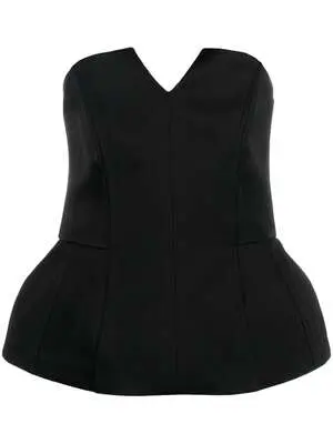 V:PM ATELIER Lumi Peplum-hem Satin Top - Black