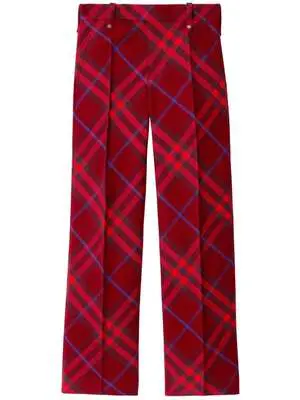 Burberry Checked Straight-leg Wool Trousers - Red