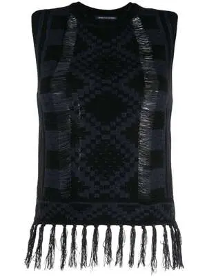 Scotch & Soda Patterned Intarsia Fringed Vest