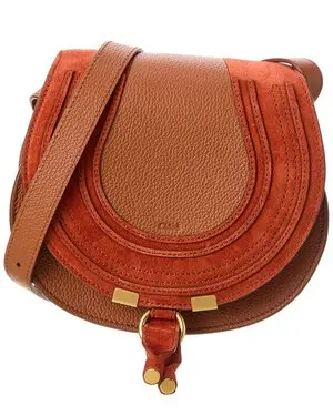 Chloé Marcie Small Leather & Suede Shoulder Bag Orange