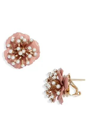 Carolina Herrera Small Flower Stud Earrings - Ballet Pink/ Pea