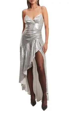 Bardot Sorella Sequin High-low Cocktail Dress Silver Seq