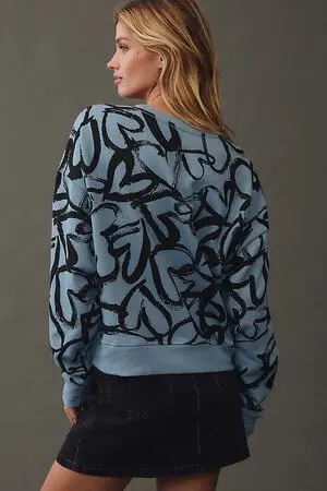 Maeve Heart Printed Sweatshirt - Blue