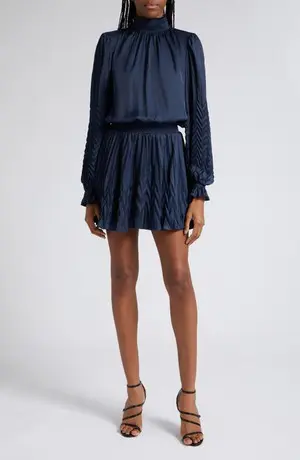 Ramy Brook Metallic Pleated Mini Dress - Navy