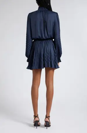 Ramy Brook Metallic Pleated Mini Dress - Navy