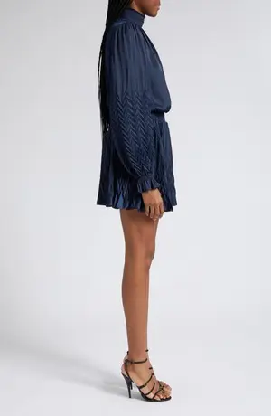 Ramy Brook Metallic Pleated Mini Dress - Navy