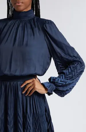 Ramy Brook Metallic Pleated Mini Dress - Navy