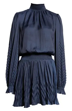 Ramy Brook Metallic Pleated Mini Dress - Navy