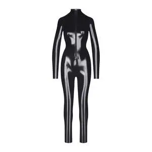 Skims Stretch Vinyl Zip Front Catsuit - Onyx | Editorialist