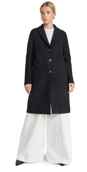 Harris Wharf London Boiled Wool Overcoat - Black