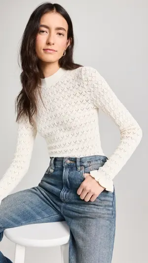 Sea Rue Fine Knit High Neck Sweater - Cream