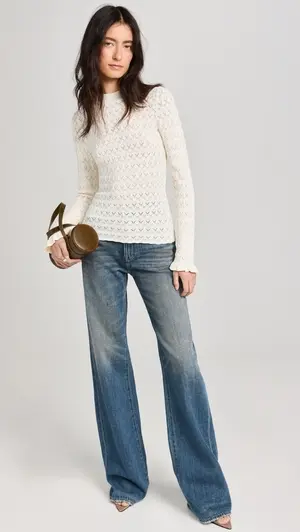 Sea Rue Fine Knit High Neck Sweater - Cream