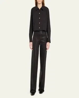 L'Agence Cosette Cropped High-low Shirt - Blackgold