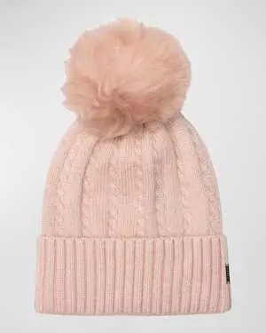 Gorski Cable-Knit Beanie With Toscana Lamb Pom In Pink Pink  display picture 3