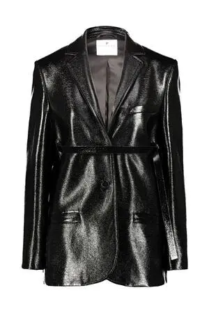 COURREGES Vinyl Tailored Jacket With Strap - Black