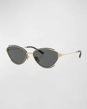 Tory Burch T-monogram Metal Oval Sunglasses - Gold