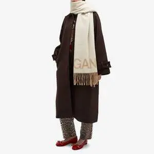 GANNI Fringed Wool Scarf