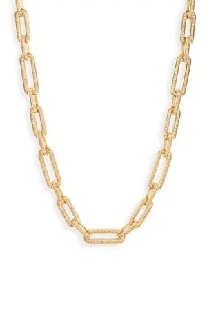 VIDAKUSH Pavé Paper Clip Link Chain Necklace - Gold