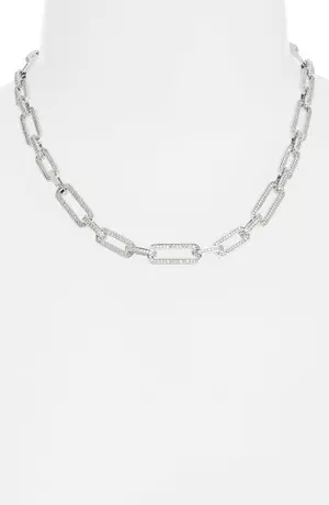 VIDAKUSH Pavé Paper Clip Link Chain Necklace - Silver