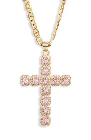 VIDAKUSH Cubic Zirconia Cross Pendant Necklace - Light Pink