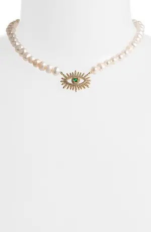 VIDAKUSH Eyes Wide Open Pearl Choker Necklace - Pearl/gold