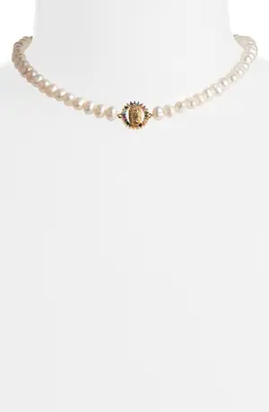 VIDAKUSH La Virgen Freshwater Pearl Necklace - Pearl/gold