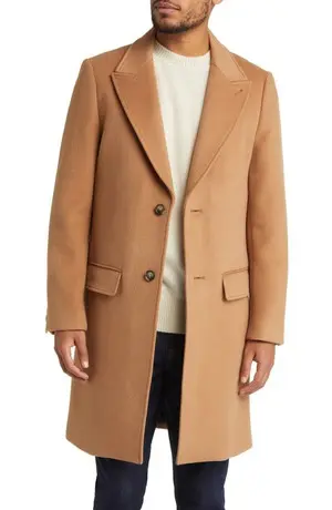 Ted Baker London Peak Lapel Wool Blend Coat - Tan