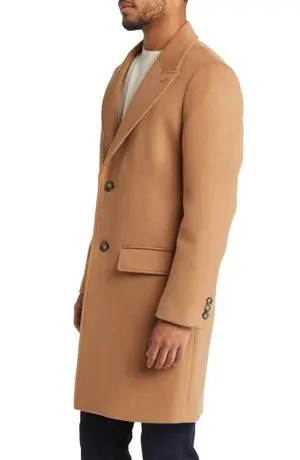 Ted Baker London Peak Lapel Wool Blend Coat - Tan