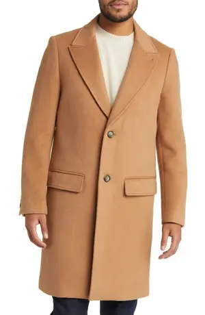 Ted Baker London Peak Lapel Wool Blend Coat - Tan