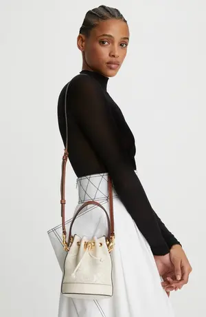 Tory Burch Mini T Monogram Perforated Leather Bucket Bag