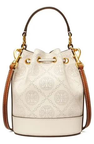 Tory Burch Mini T Monogram Perforated Leather Bucket Bag