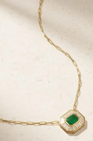 Shay Mini Deco 18-karat Emerald And Diamond Necklace