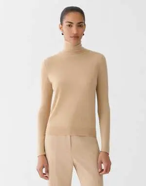Lafayette 148 New York Fine Cashmere Fitted Turtleneck Sweater - Dune