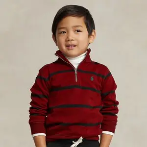 Ralph Lauren Striped Cotton Interlock Pullover - Holiday Red/polo Black