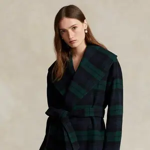 Ralph Lauren Plaid Wool-Blend Twill Wrap Overcoat Blackwatch Plaid