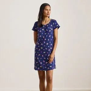 Ralph Lauren Floral Ruffle-trim Jersey Nightgown - Navy Print